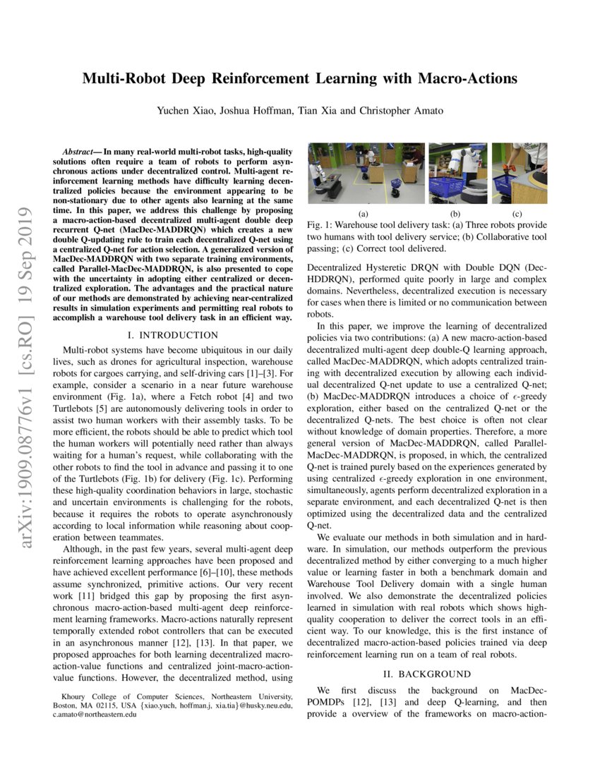 Multi-Robot Deep Reinforcement Learning with Macro-Actions | DeepAI