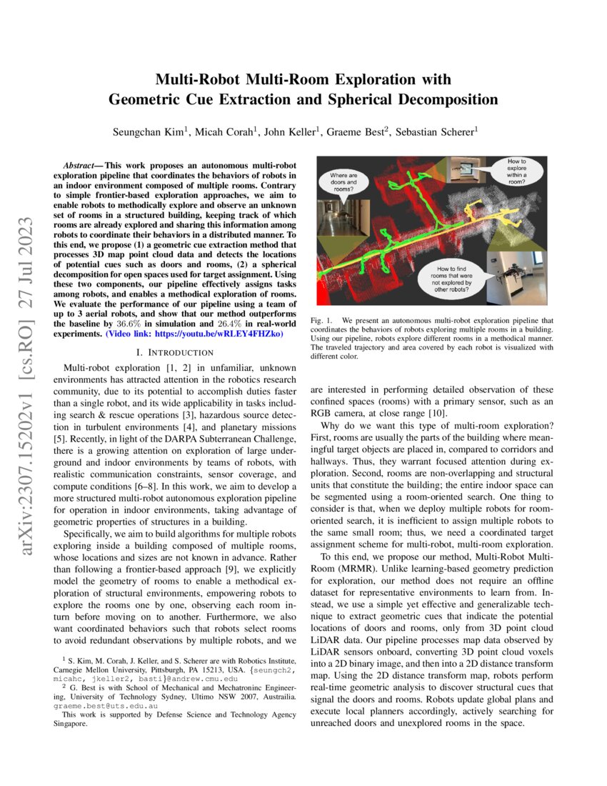 Multi Robot Multi Room Exploration With Geometric Cue Extraction And Spherical Decomposition