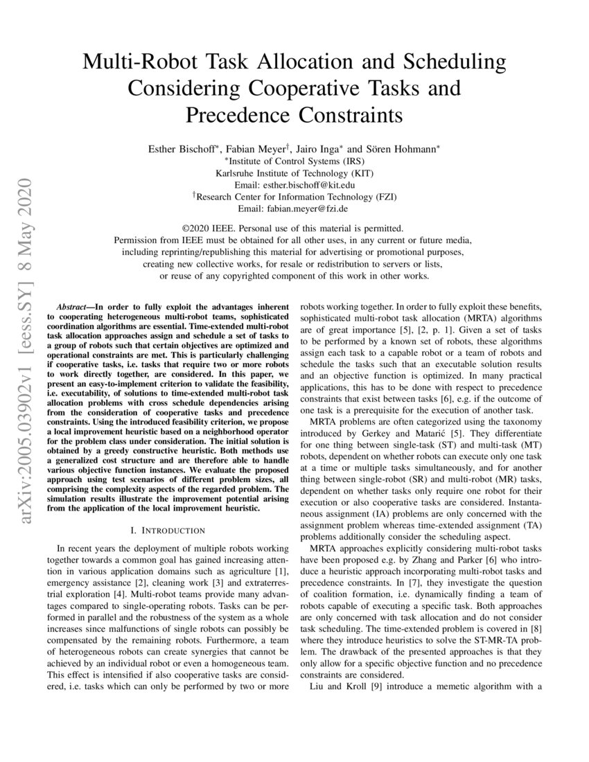 Multi Robot Task Allocation And Scheduling Considering Cooperative Tasks And Precedence