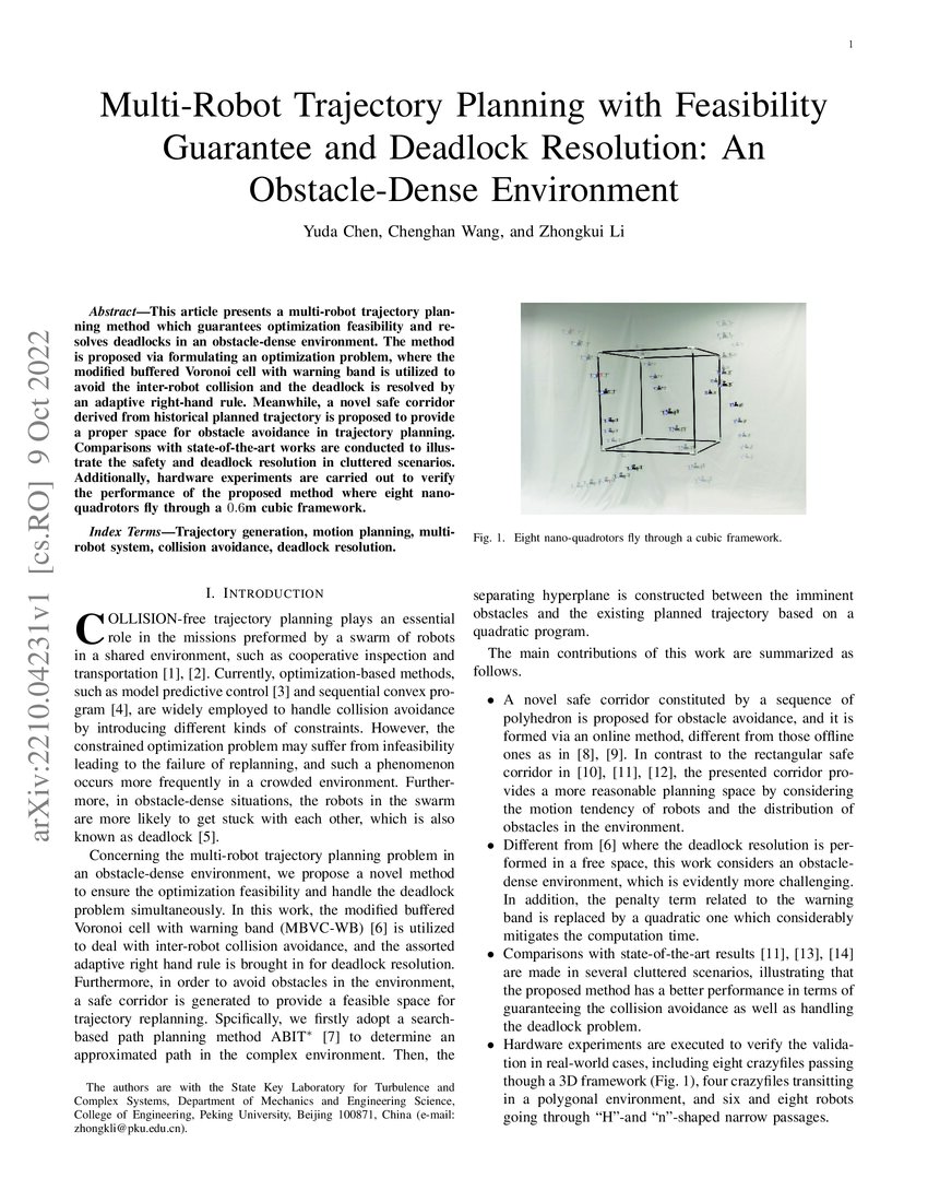 Multi Robot Trajectory Planning With Feasibility Guarantee And Deadlock