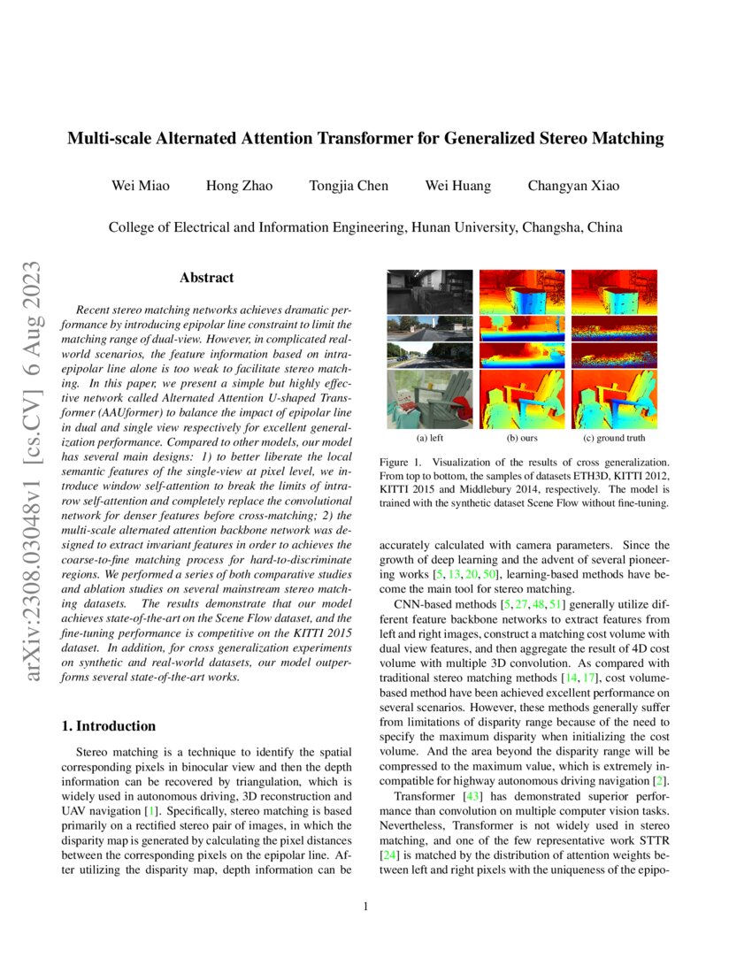 Multi-scale Alternated Attention Transformer for Generalized Stereo Matching | DeepAI