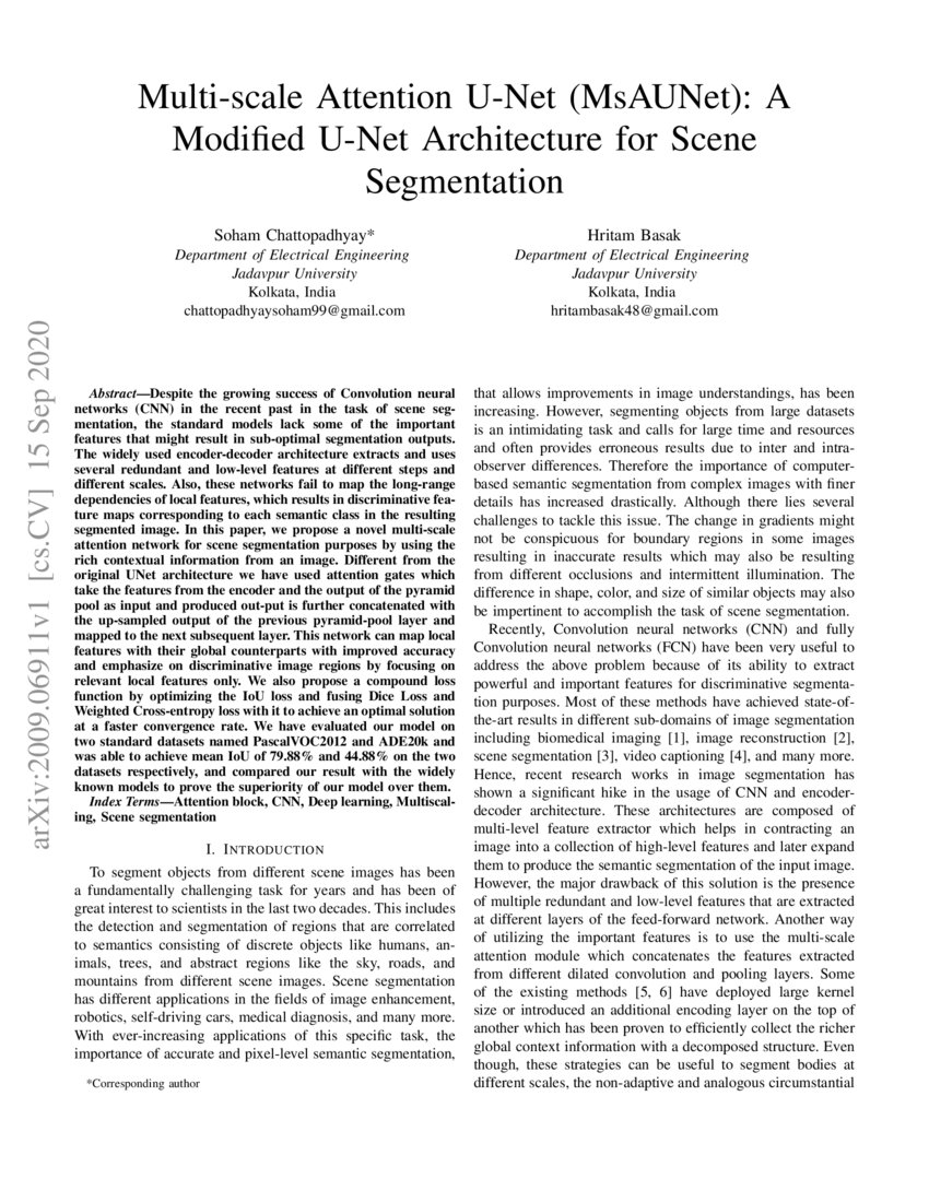 Multi-scale Attention U-Net (MsAUNet): A Modified U-Net Architecture for Scene Segmentation | DeepAI