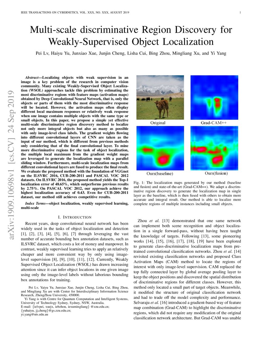 Multi-scale discriminative Region Discovery for Weakly-Supervised Object Localization | DeepAI
