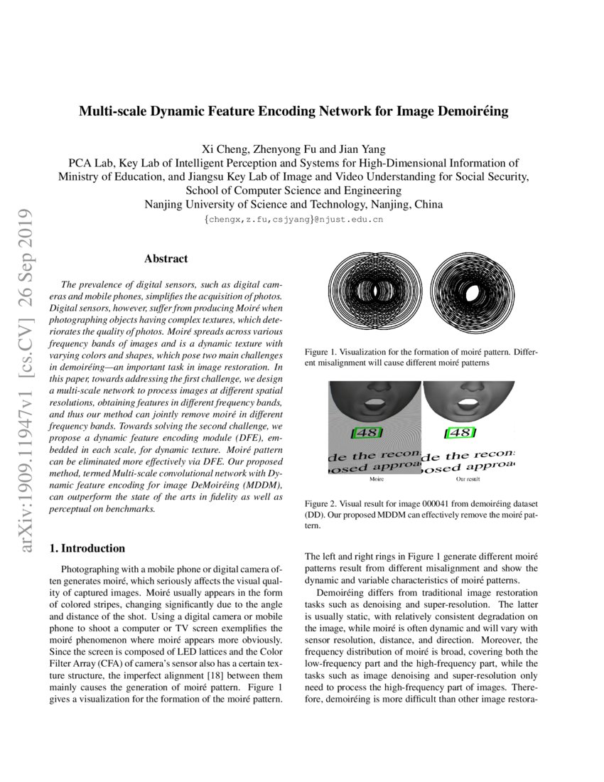 Multi-scale Dynamic Feature Encoding Network for Image Demoireing | DeepAI
