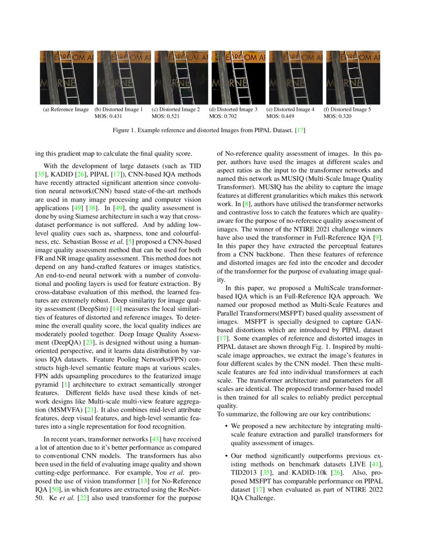 Multi-Scale Features and Parallel Transformers Based Image Quality Assessment | DeepAI