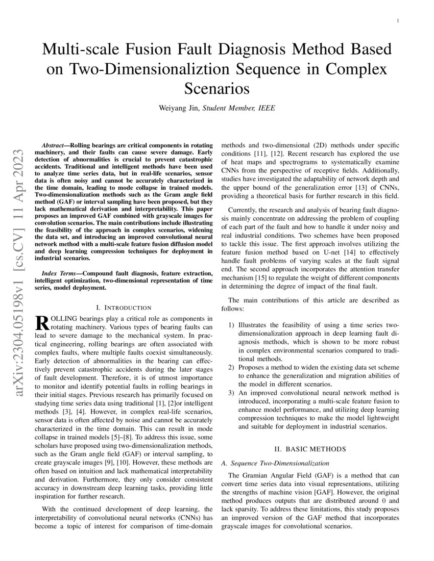 Multi-scale Fusion Fault Diagnosis Method Based on Two-Dimensionaliztion Sequence in Complex ...