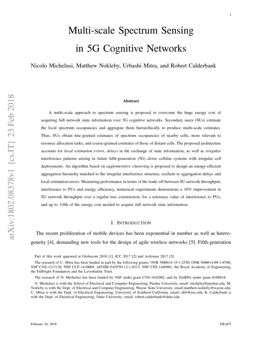 Multi-scale Spectrum Sensing in 5G Cognitive Networks | DeepAI