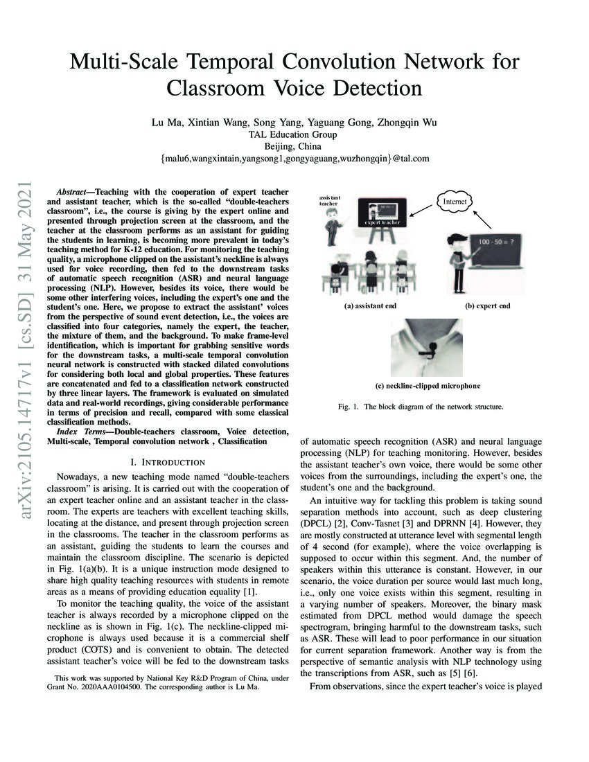 Multi Scale Temporal Convolution Network For Classroom Voice Detection Deepai