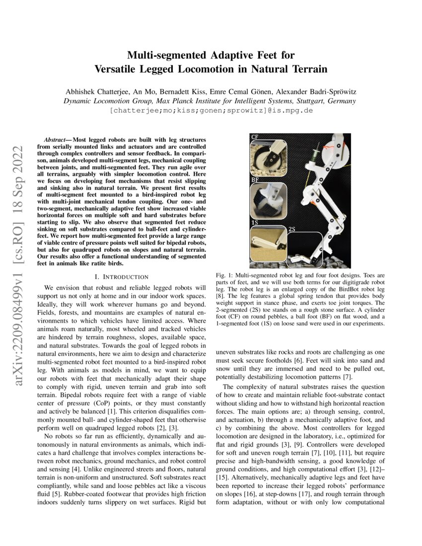 Multi Segmented Adaptive Feet For Versatile Legged Locomotion In Natural Terrain Deepai