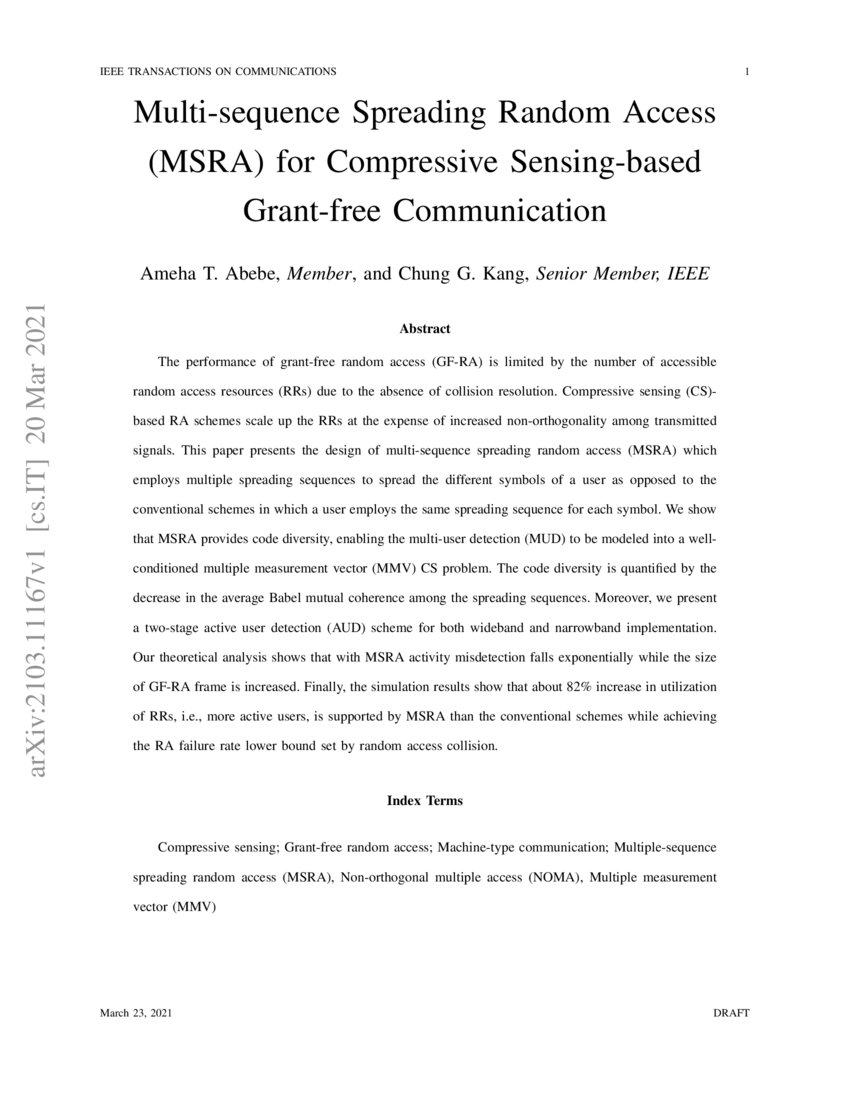 Multi Sequence Spreading Random Access Msra For Compressive Sensing Based Grant Free