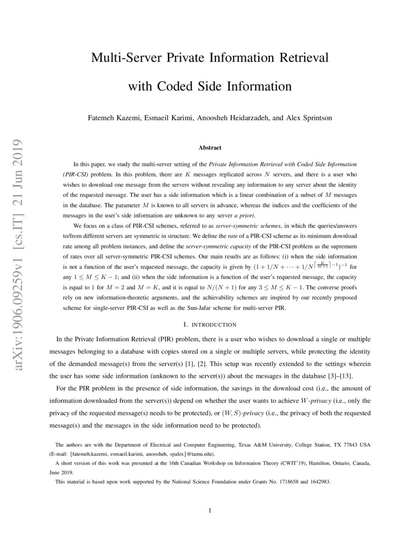 Multi-Server Private Information Retrieval with Coded Side Information ...