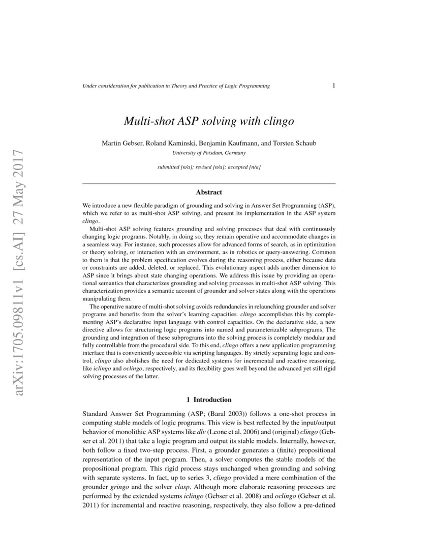 Multi-shot ASP solving with clingo | DeepAI