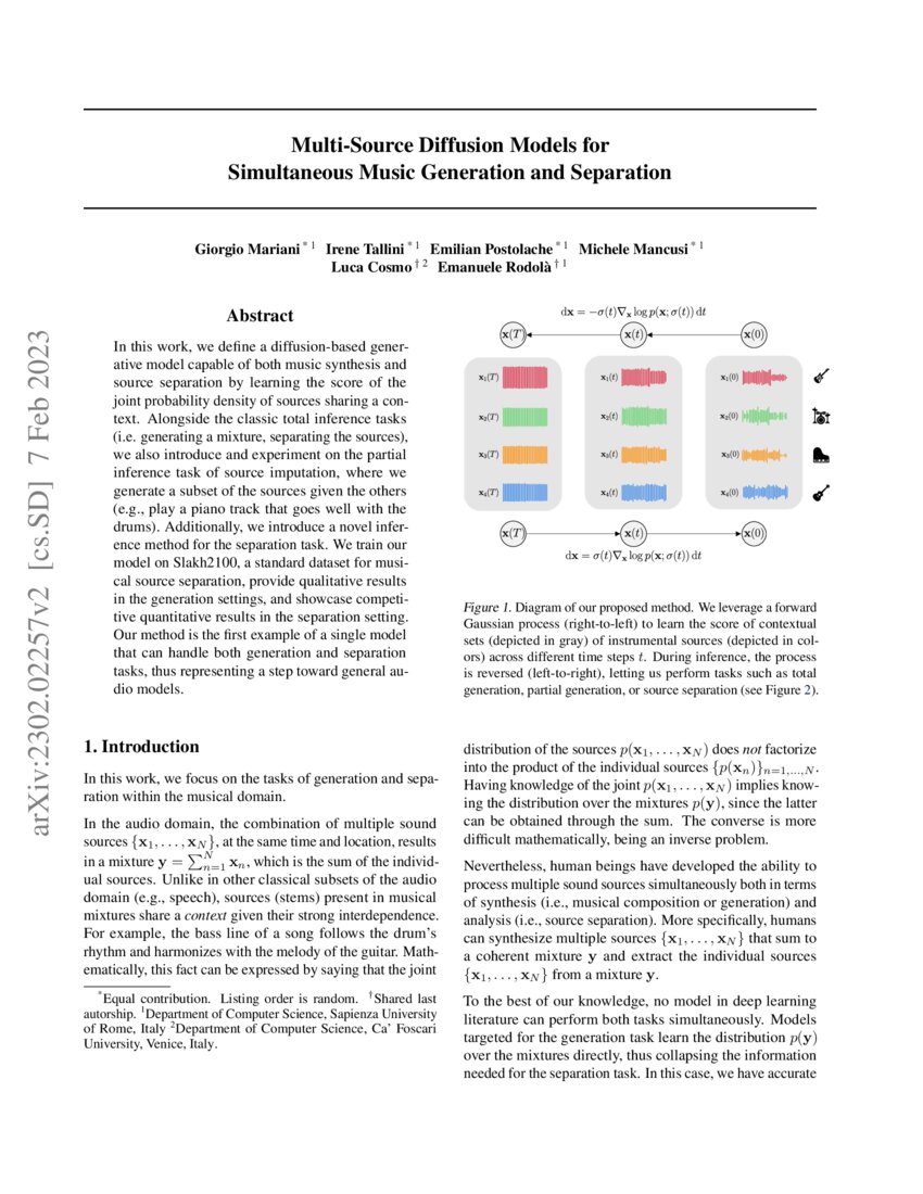 Multi Source Diffusion Models For Simultaneous Music Generation And