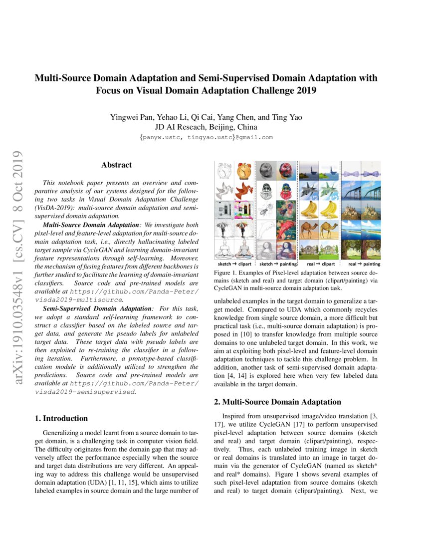Multi Source Domain Adaptation And Semi Supervised Domain Adaptation