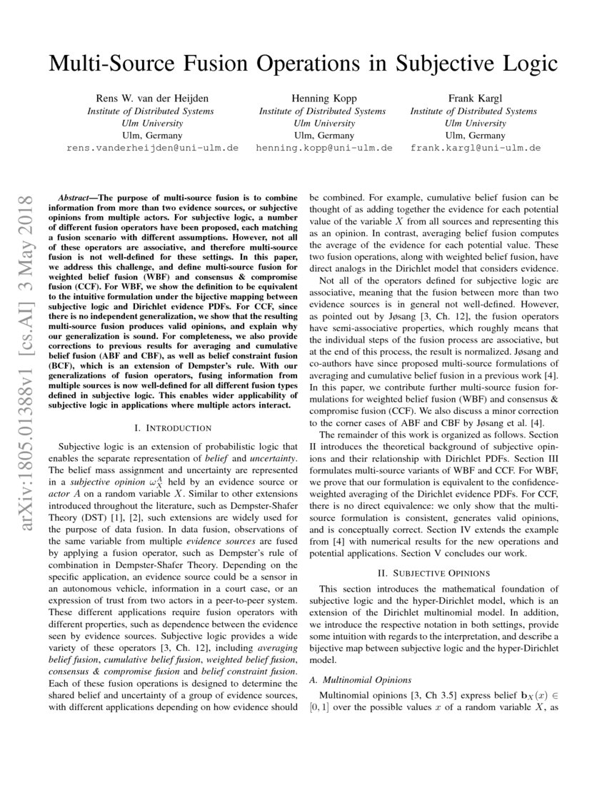 Multi-Source Fusion Operations in Subjective Logic | DeepAI