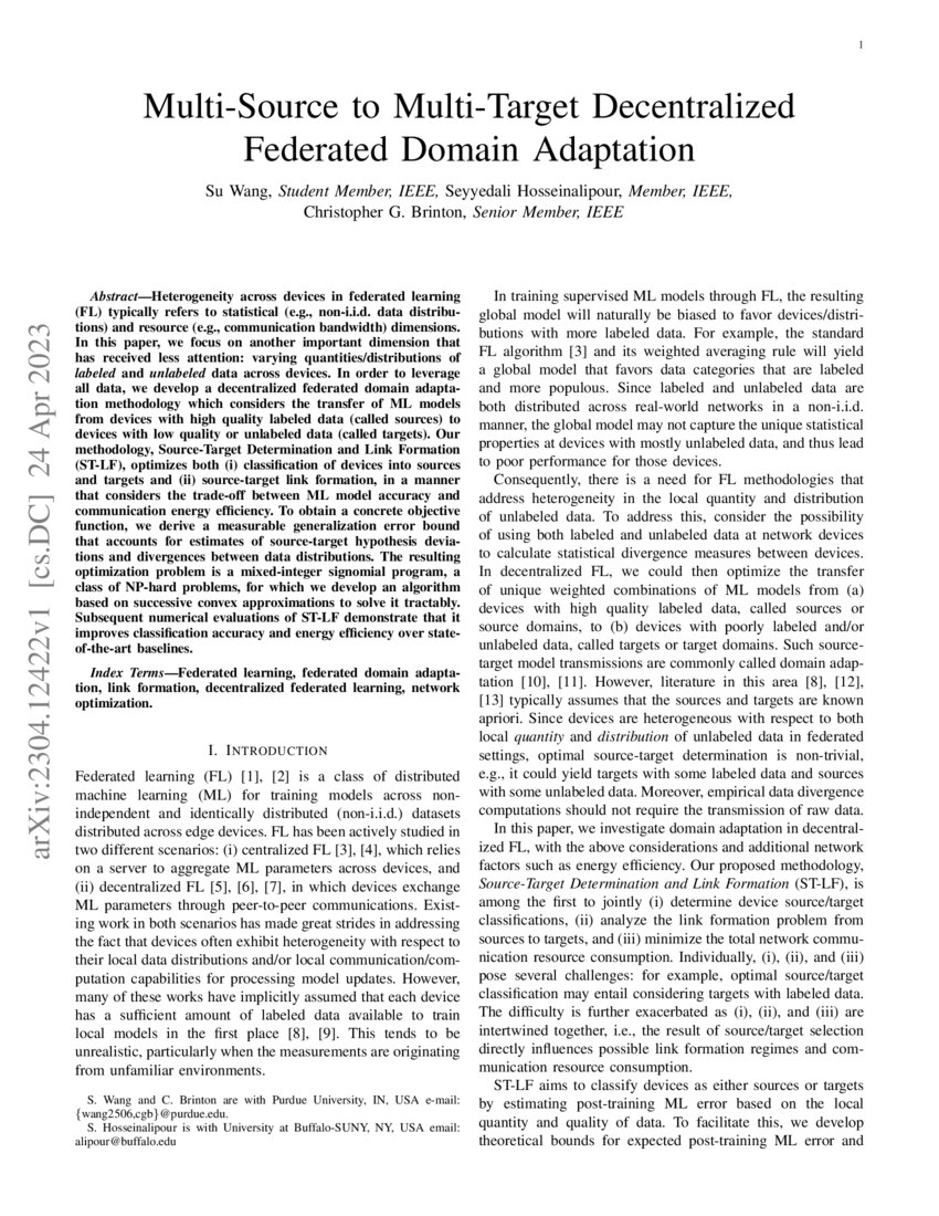 Multi Source To Multi Target Decentralized Federated Domain Adaptation