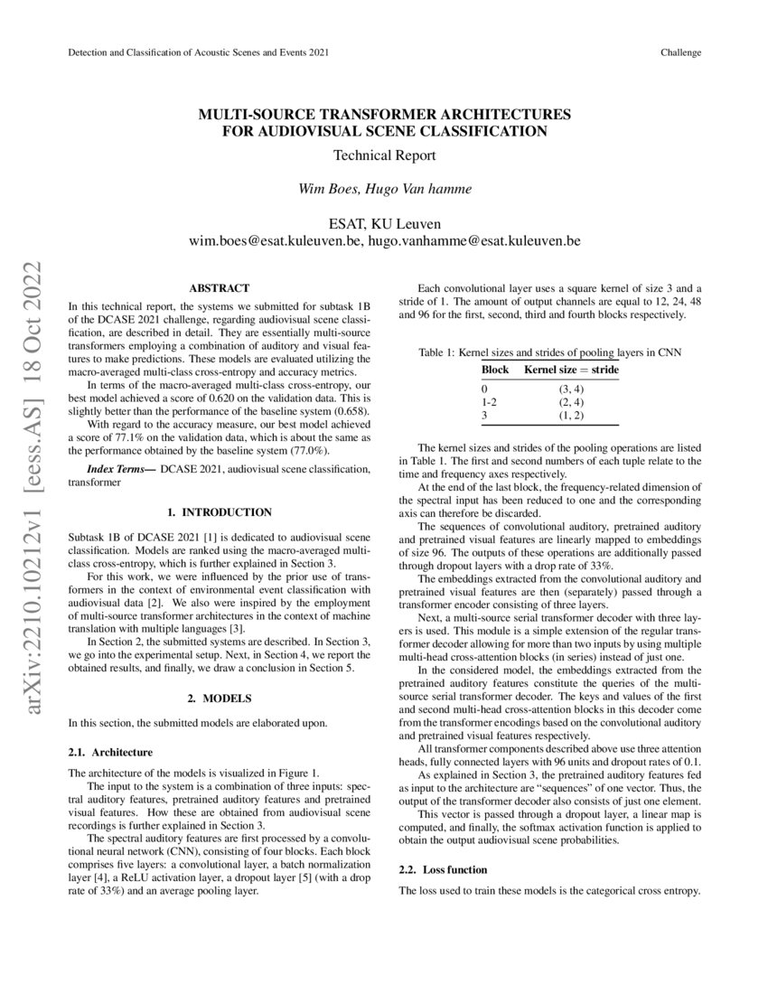 Multi Source Transformer Architectures For Audiovisual Scene Classification Deepai