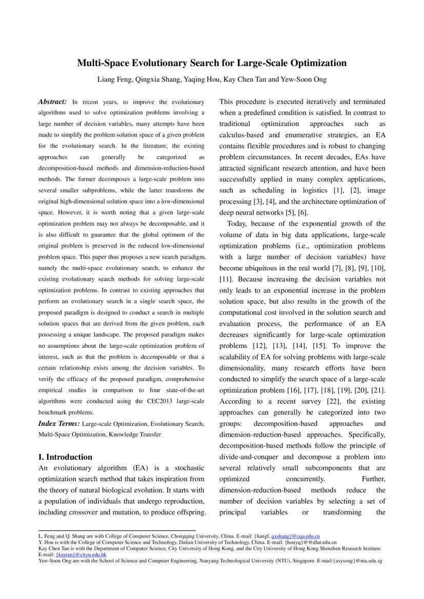 Multi-Space Evolutionary Search for Large-Scale Optimization | DeepAI