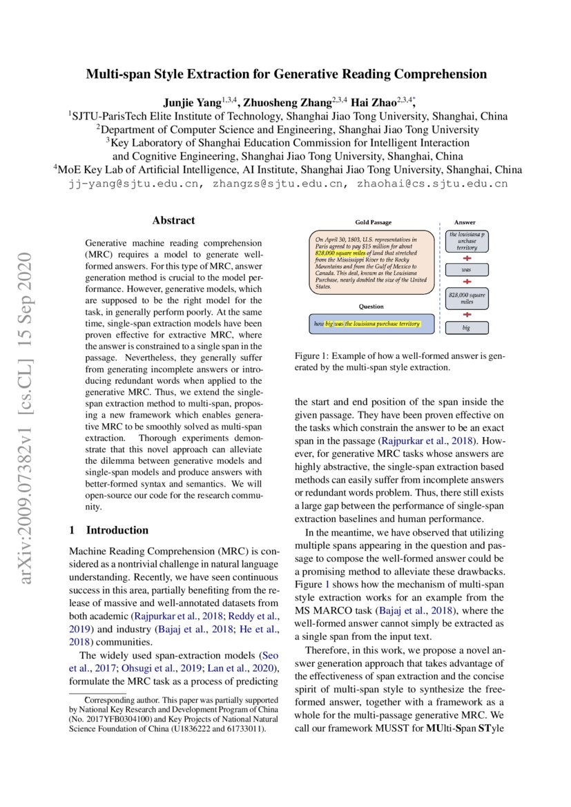 Multi-span Style Extraction for Generative Reading Comprehension | DeepAI