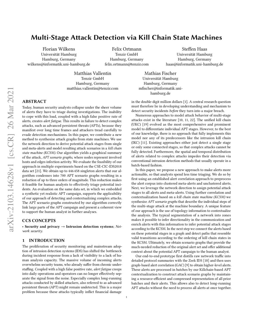 Multi-Stage Attack Detection via Kill Chain State Machines | DeepAI