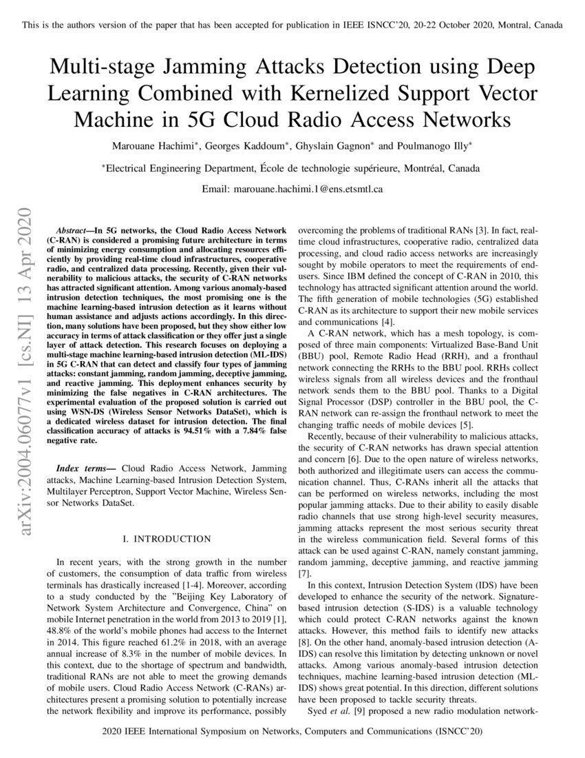Multi Stage Jamming Attacks Detection Using Deep Learning Combined With Kernelized Support