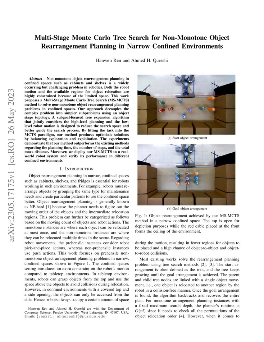Multi-Stage Monte Carlo Tree Search for Non-Monotone Object Rearrangement Planning in Narrow ...