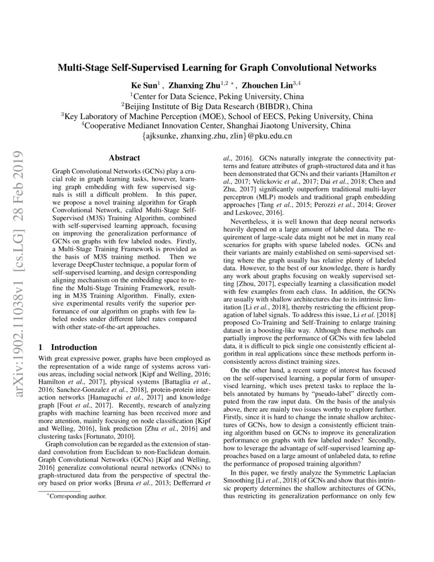 Multi Stage Self Supervised Learning For Graph Convolutional Networks Deepai 