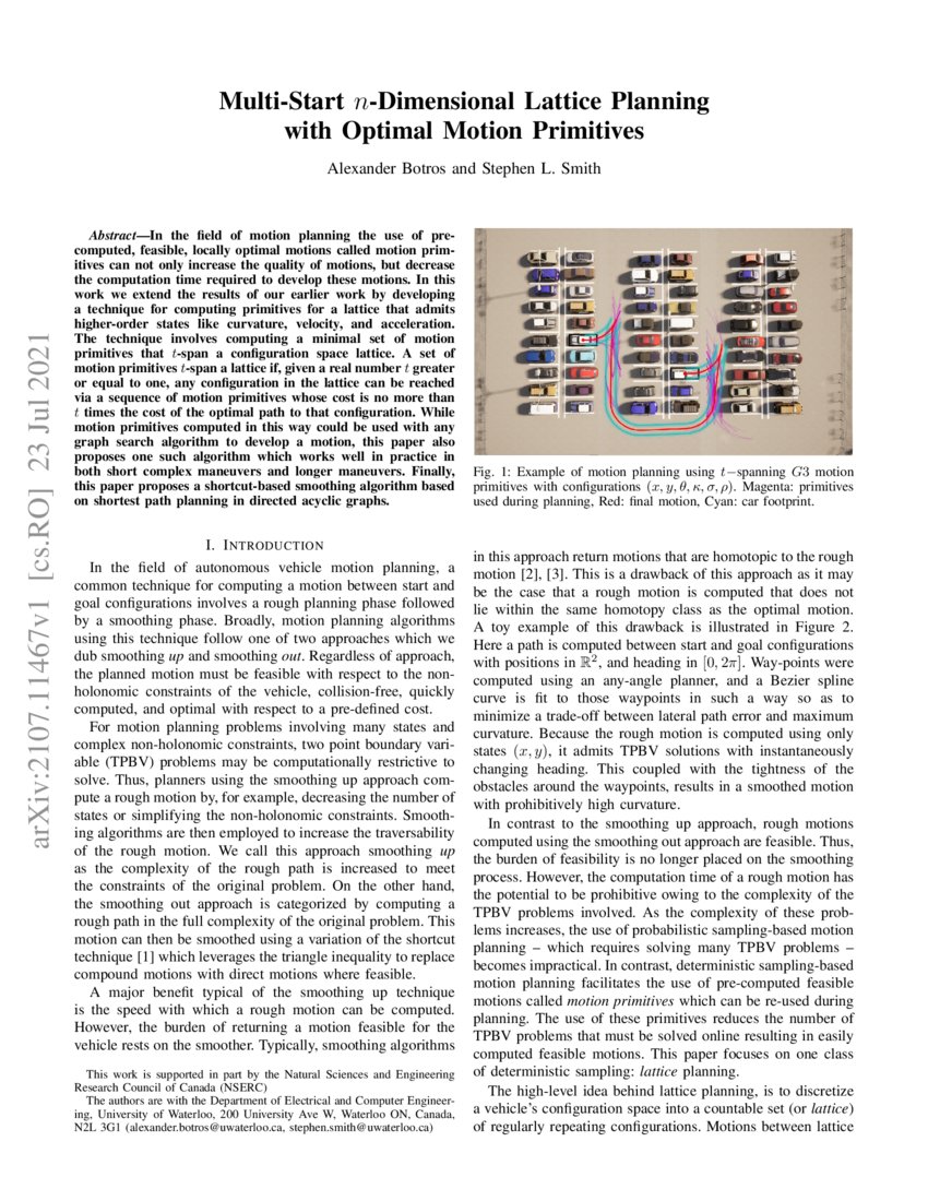Multi-Start n-Dimensional Lattice Planning with Optimal Motion Primitives | DeepAI