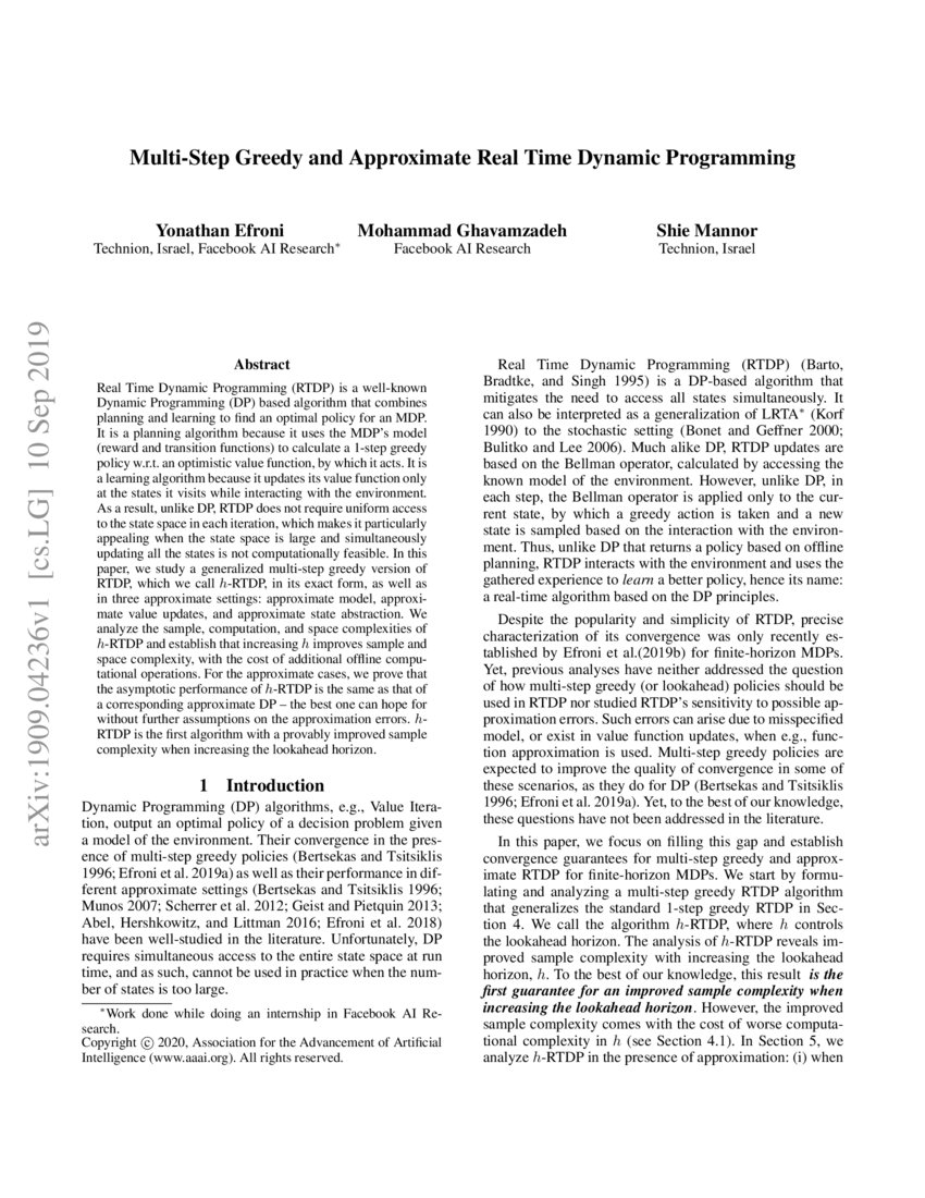 Multi Step Greedy And Approximate Real Time Dynamic Programming Deepai