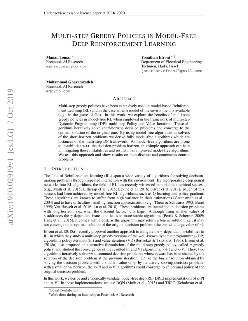 Multi Step Greedy Policies In Model Free Deep Reinforcement Learning Deepai