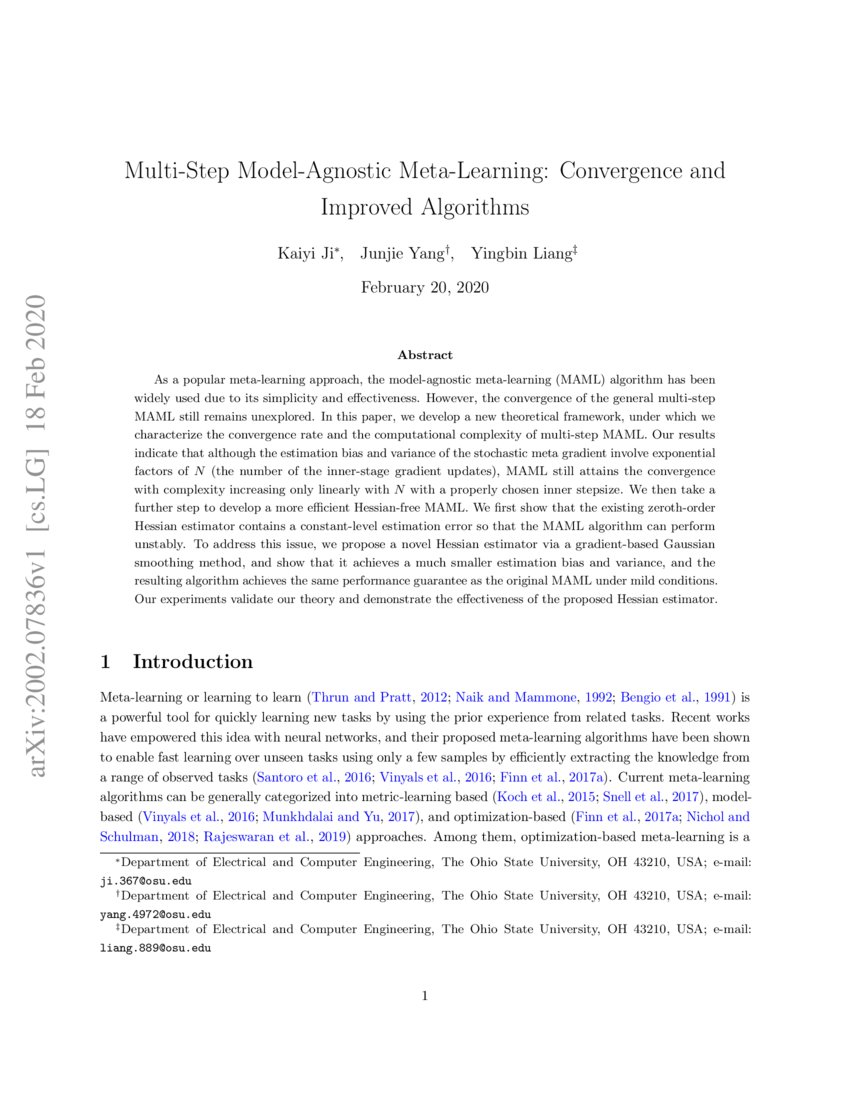 Multi-Step Model-Agnostic Meta-Learning: Convergence and Improved Algorithms | DeepAI
