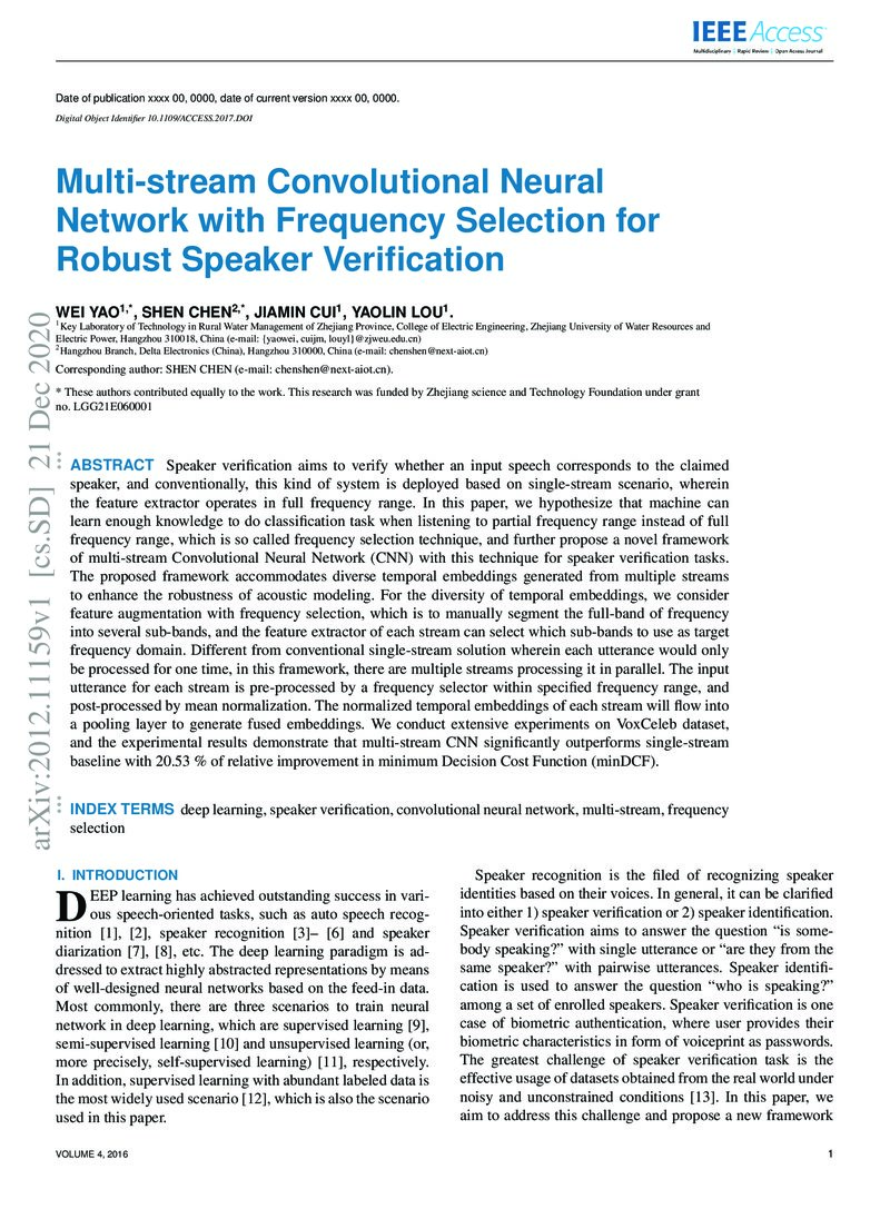 Multi Stream Convolutional Neural Network With Frequency Selection For