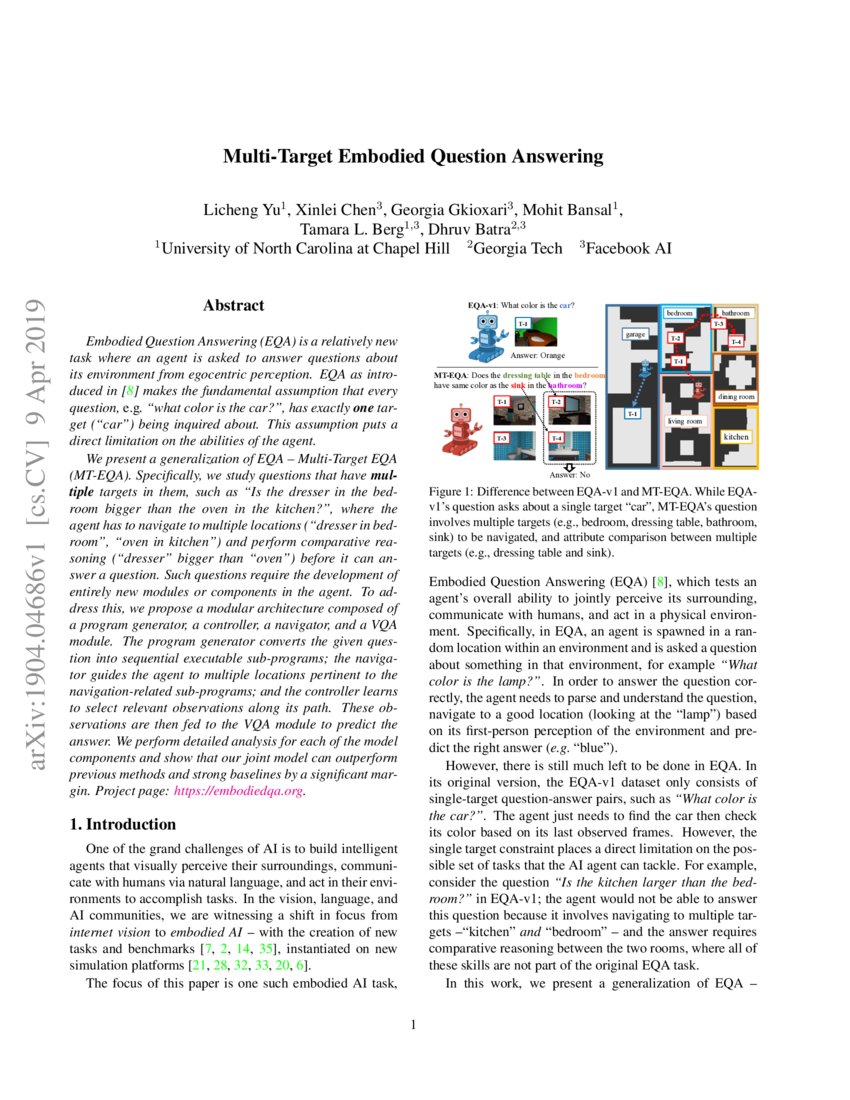 Multi-Target Embodied Question Answering | DeepAI