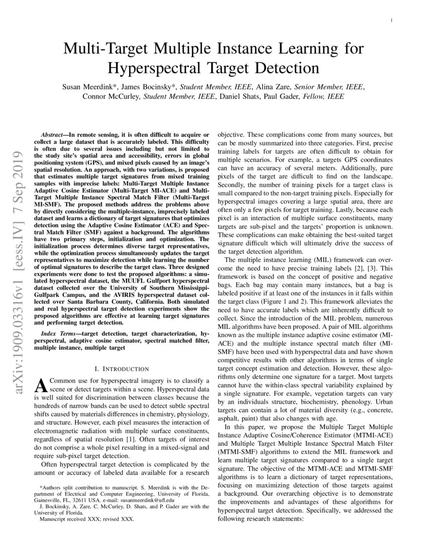 Multi-Target Multiple Instance Learning for Hyperspectral Target ... Multi-Target Multiple Instance Learning for Hyperspectral Target ...