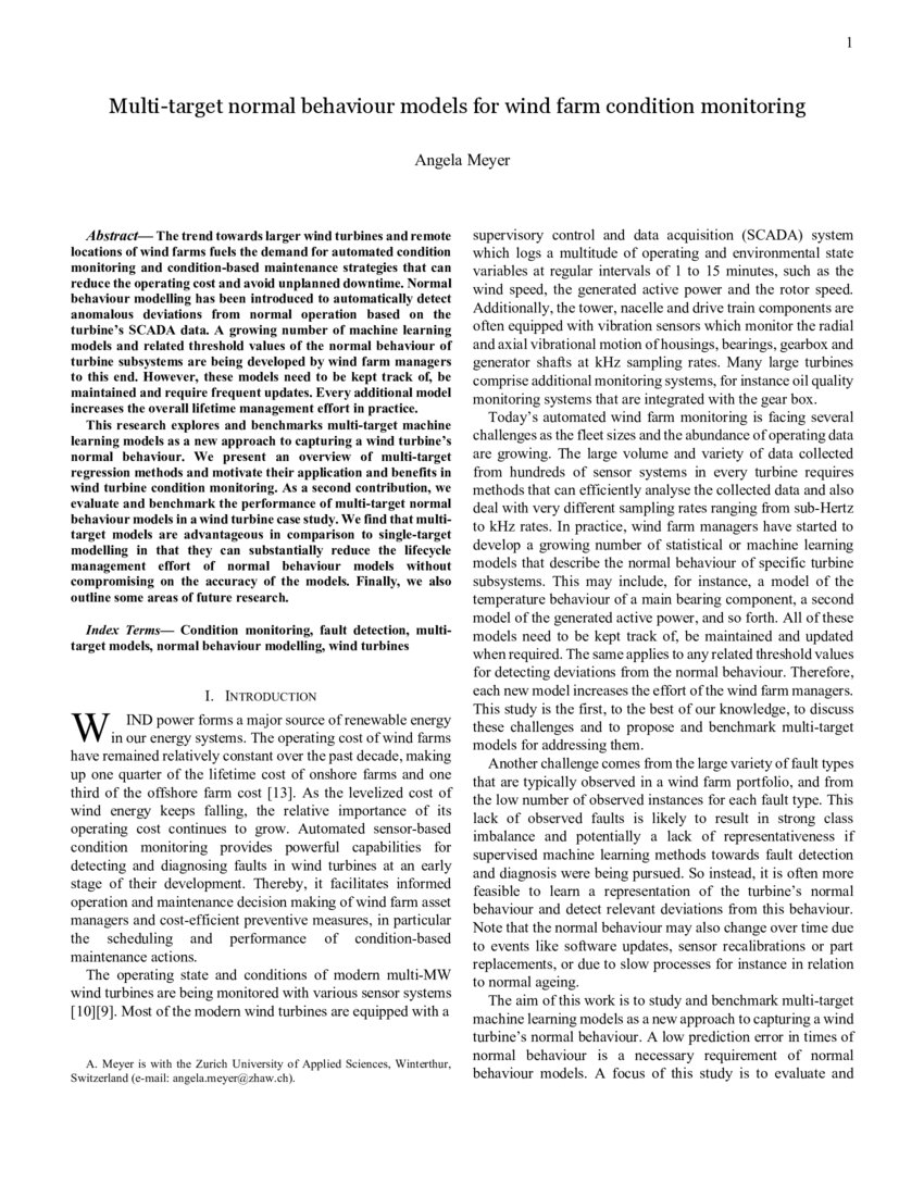Multi-target normal behaviour models for wind farm condition monitoring ...