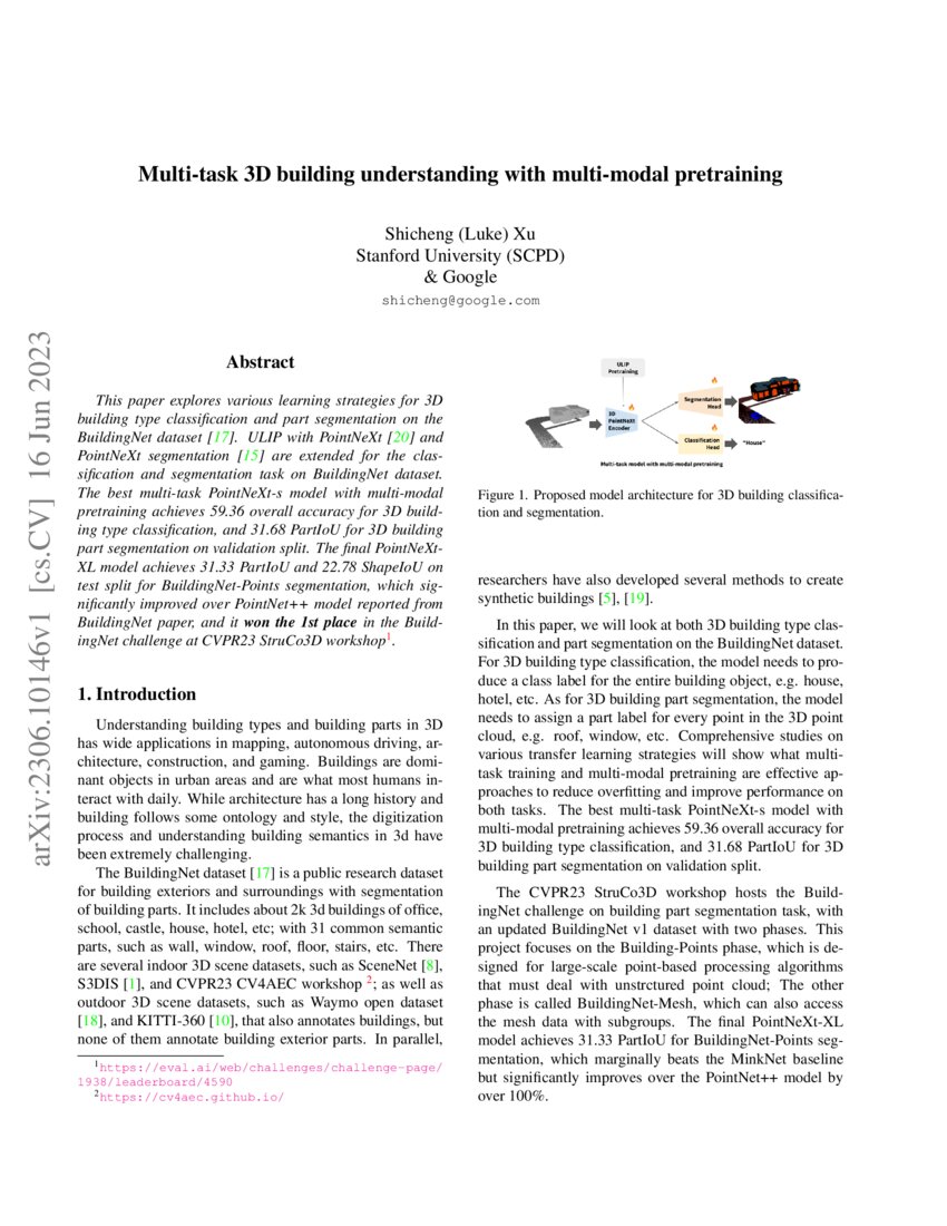 Multi-task 3D building understanding with multi-modal pretraining | DeepAI