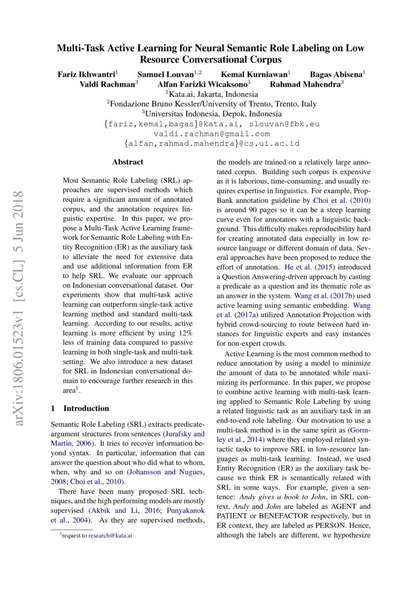 Multi-Task Active Learning for Neural Semantic Role Labeling on Low Resource Conversational ...