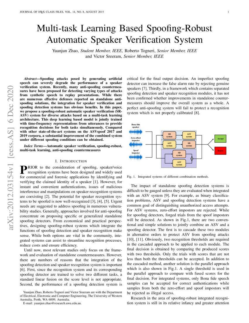 Multi-task Learning Based Spoofing-Robust Automatic Speaker Verification System | DeepAI