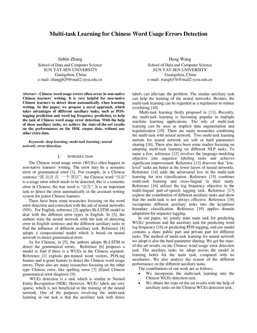 Multi-task Learning for Chinese Word Usage Errors Detection | DeepAI