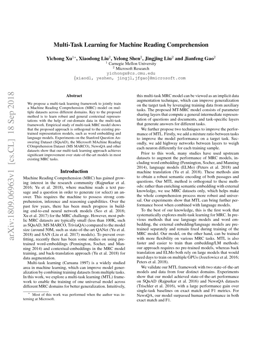 Multi Task Learning For Machine Reading Comprehension Deepai