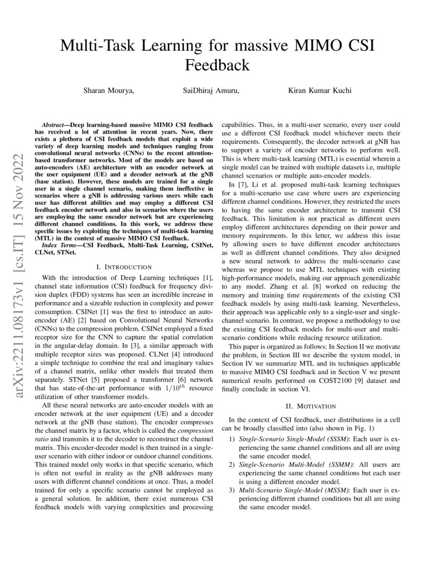 Multi Task Learning For Multi User Csi Feedback Deepai