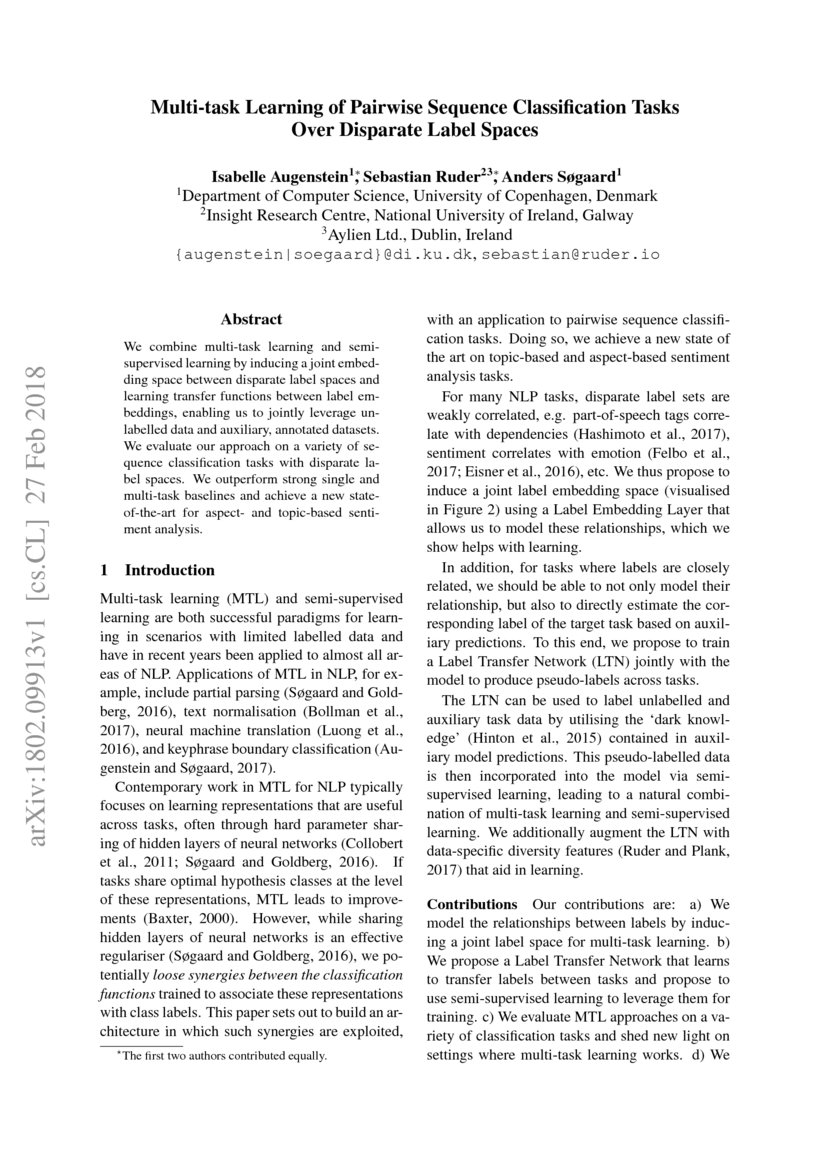 Multi Task Learning Of Pairwise Sequence Classification Tasks Over Disparate Label Spaces Deepai