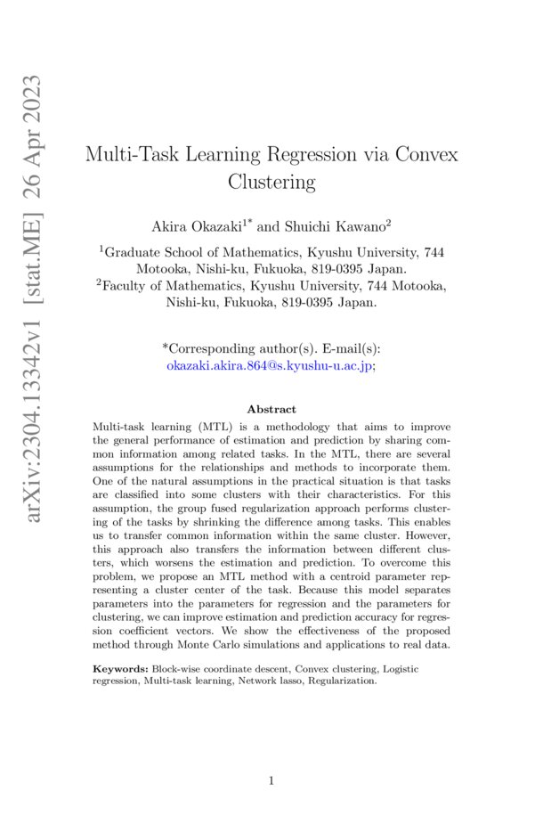 Multi Task Learning Regression Via Convex Clustering Deepai