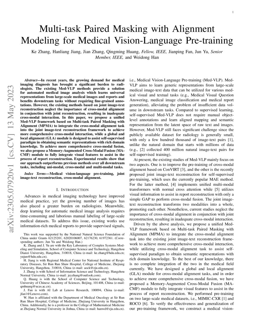 Multi-task Paired Masking with Alignment Modeling for Medical Vision-Language Pre-training | DeepAI