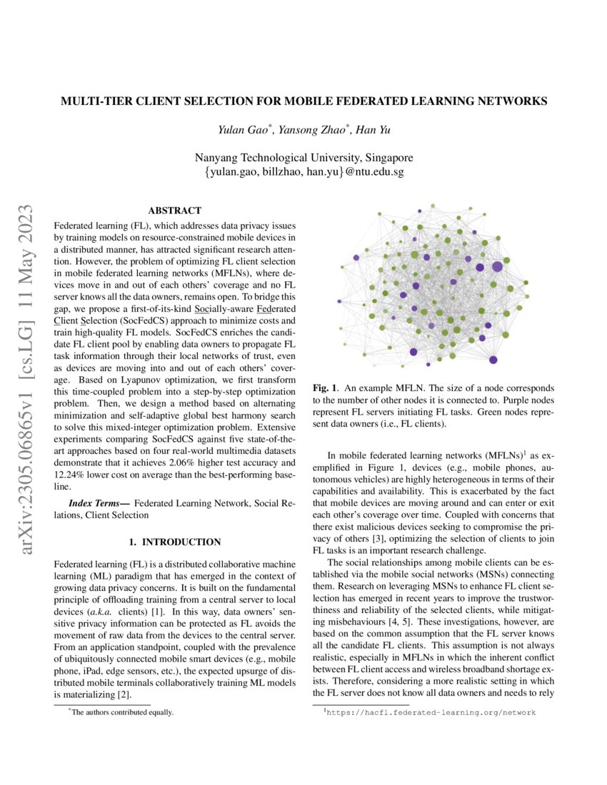 Multi Tier Client Selection For Mobile Federated Learning Networks Deepai