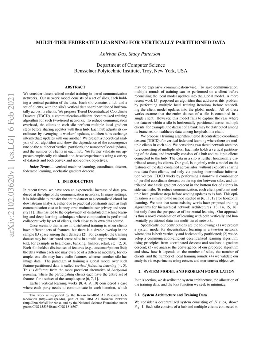 Multi Tier Federated Learning For Vertically Partitioned Data Deepai