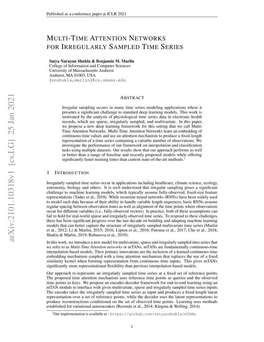 Multi Time Attention Networks For Irregularly Sampled Time Series Deepai