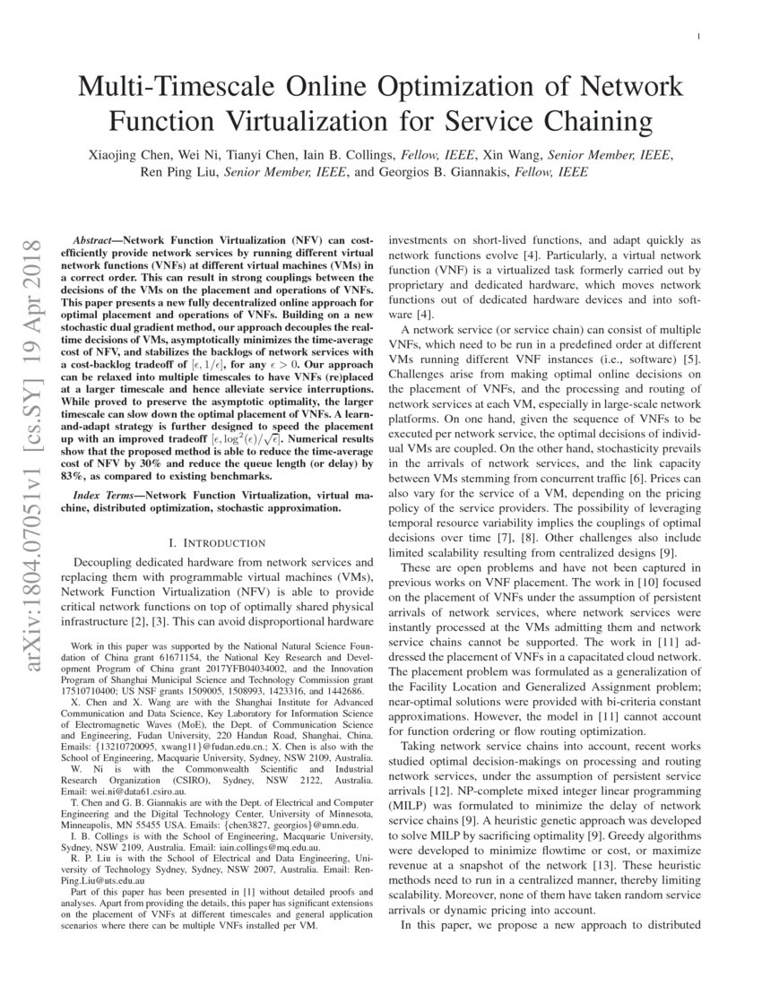 Multi Timescale Online Optimization Of Network Function Virtualization For Service Chaining Deepai