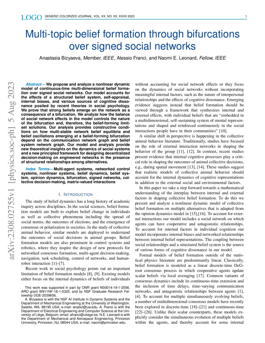 Multi-topic belief formation through bifurcations over signed social ...