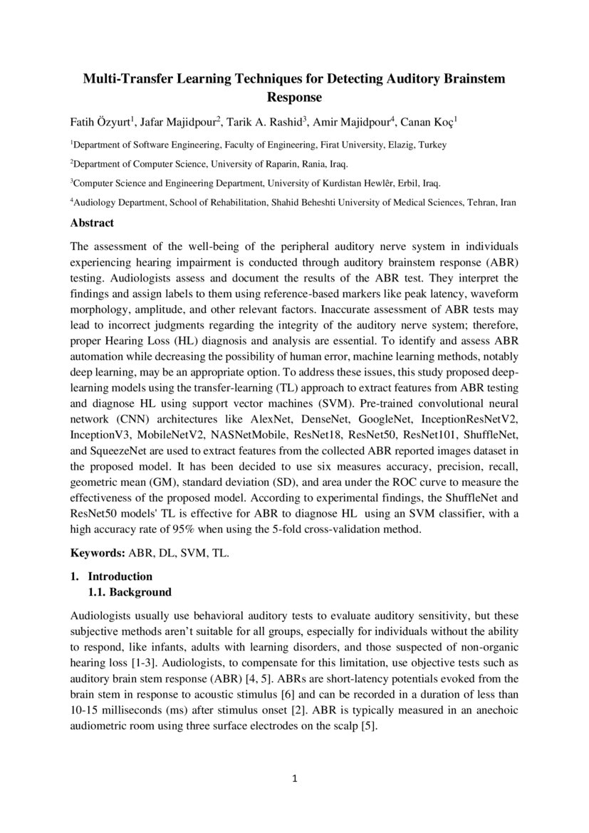 Multi-Transfer Learning Techniques for Detecting Auditory Brainstem Response | DeepAI